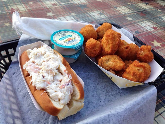 The perfect marriage: sweet crab meat meets classic New England roll, with fried seafood on the side for textural bliss.