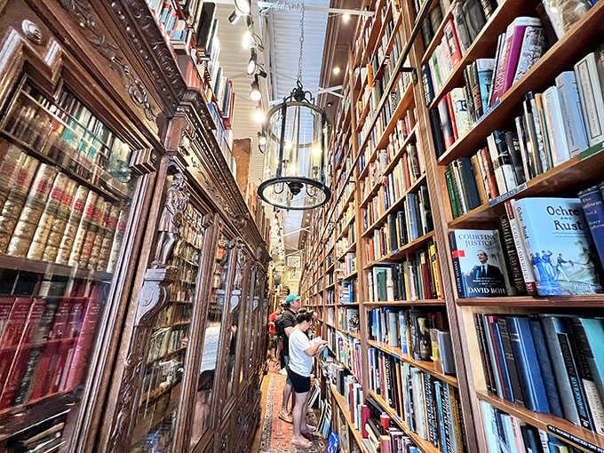 Fellow book hunters navigate the narrow passages with reverence. In these hallowed aisles, strangers become comrades in literary exploration.