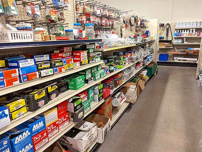 Hardware store meets bargain hunter's paradise. These shelves hold enough DIY supplies to build, repair, or renovate practically anything with a roof.