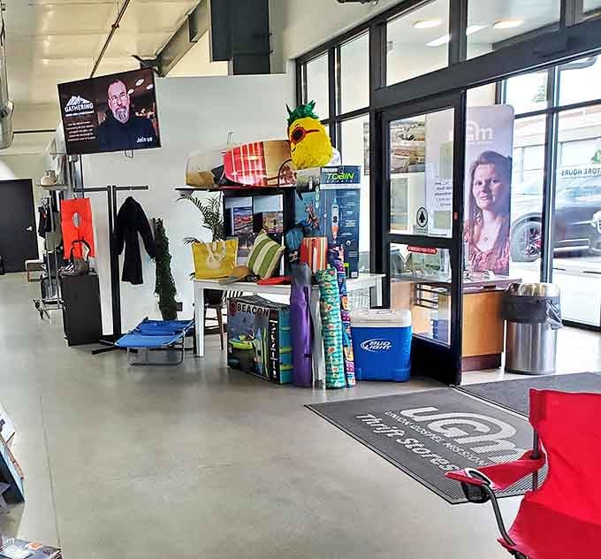 Just inside the entrance, seasonal items and beach gear await their next adventure&mdash;that pineapple float has stories to tell and memories yet to make.