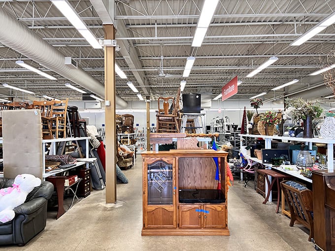 Furniture finds galore! That vintage entertainment center might have housed someone's first VCR, but could showcase your vinyl collection beautifully.