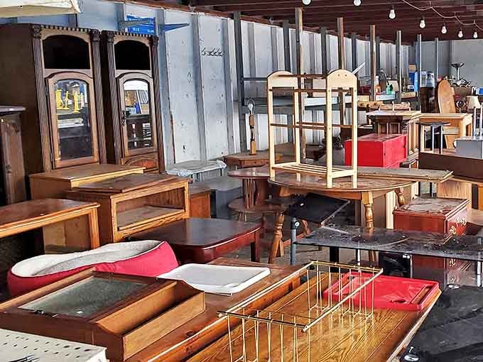 Wooden wonderland! This furniture section could furnish an entire sitcom set from any decade of the last century.