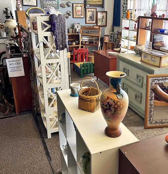 Super Sale signs: the antique hunter's mating call. That painted vase has survived decades of changing tastes to find its perfect match in you.