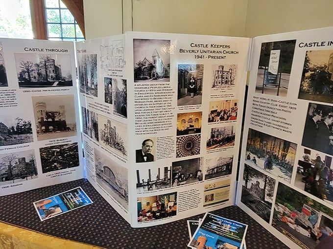 The castle's history unfolds through these exhibition panels&mdash;proof that Chicago's architectural story goes far beyond deep-dish and skyscrapers.