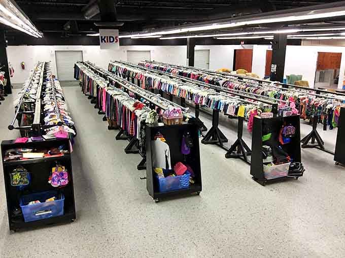 The children's section&mdash;organized chaos of tiny fashion statements where parents can outfit growing kids without growing their credit card debt.