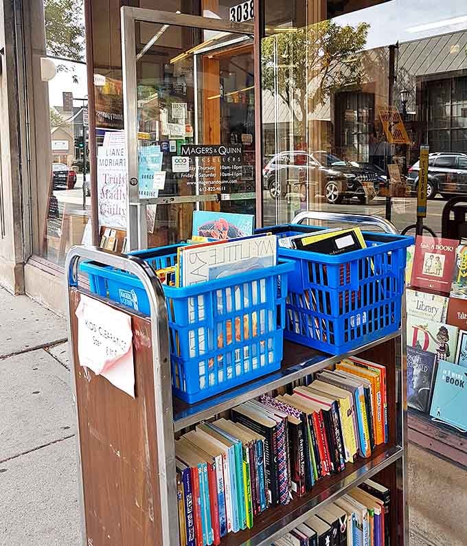 Literary treasures await discovery in these blue sidewalk bins &ndash; the bibliophile's version of a yard sale, but with better plot twists.