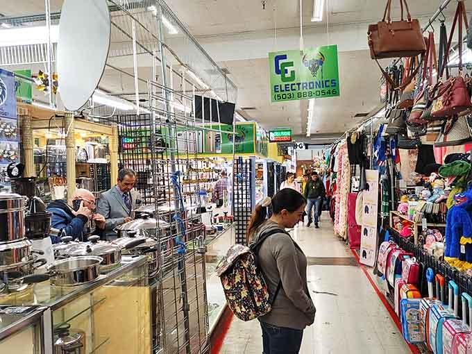 The universal language of bargain hunting in action. That focused expression is one all serious treasure seekers know well.