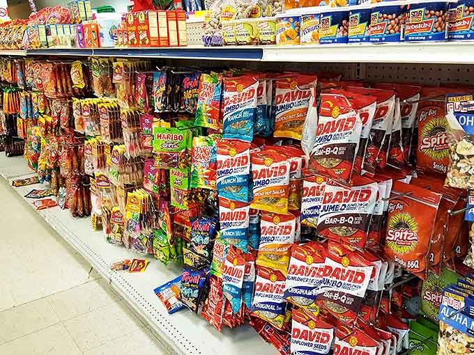 Snack heaven! David sunflower seeds and Haribo gummies create a convenience store paradise where willpower goes to die and joy is measured in calories.