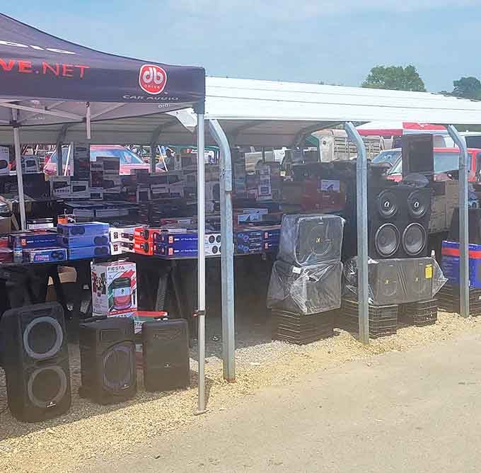 A rainbow of sound equipment awaits new homes, from car speakers to portable systems&mdash;proving one person's upgrade is another's treasure.