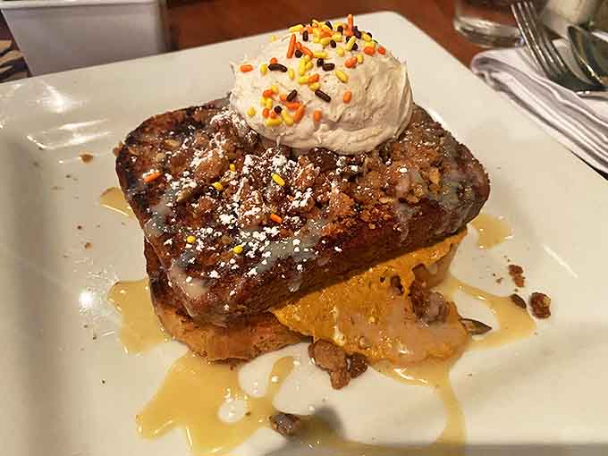 French toast that's having an identity crisis as a dessert&mdash;and we're here for every bite of the confusion. That whipped cream crown deserves its own royal title.