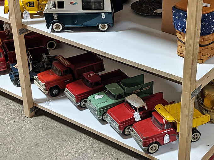 Toy trucks that survived decades of imaginary construction sites and cross-country hauls, ready to inspire a new generation of backyard architects.