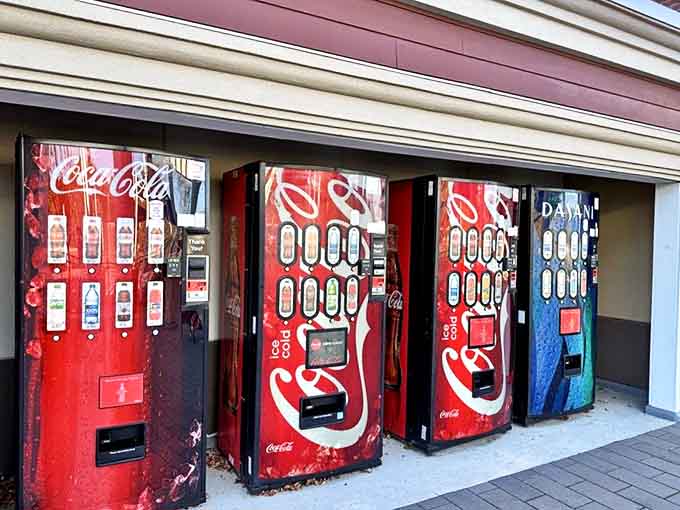 The unsung heroes of outlet shopping&mdash;vending machines standing ready when you need emergency hydration between stores.