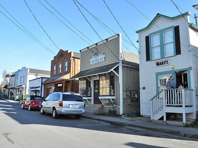 Coupeville's waterfront buildings seem to float between sea and sky, creating a timeless scene that's quintessentially Pacific Northwest.