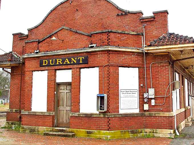 Durant's historic train depot stands as a brick reminder of Mississippi's railroad heritage and simpler times.