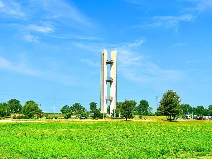 Hartford's distinctive tower stands tall against a brilliant blue sky. This local landmark can be spotted from miles around.