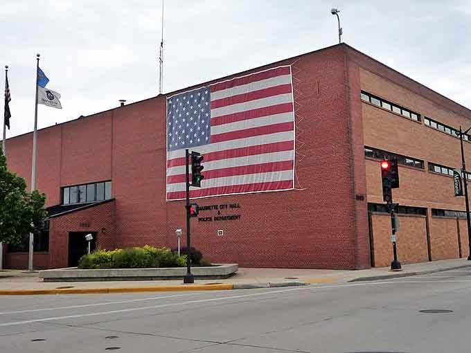 Marinette's City Hall proudly wears its patriotism on its sleeve – literally! That flag could probably be seen from space.