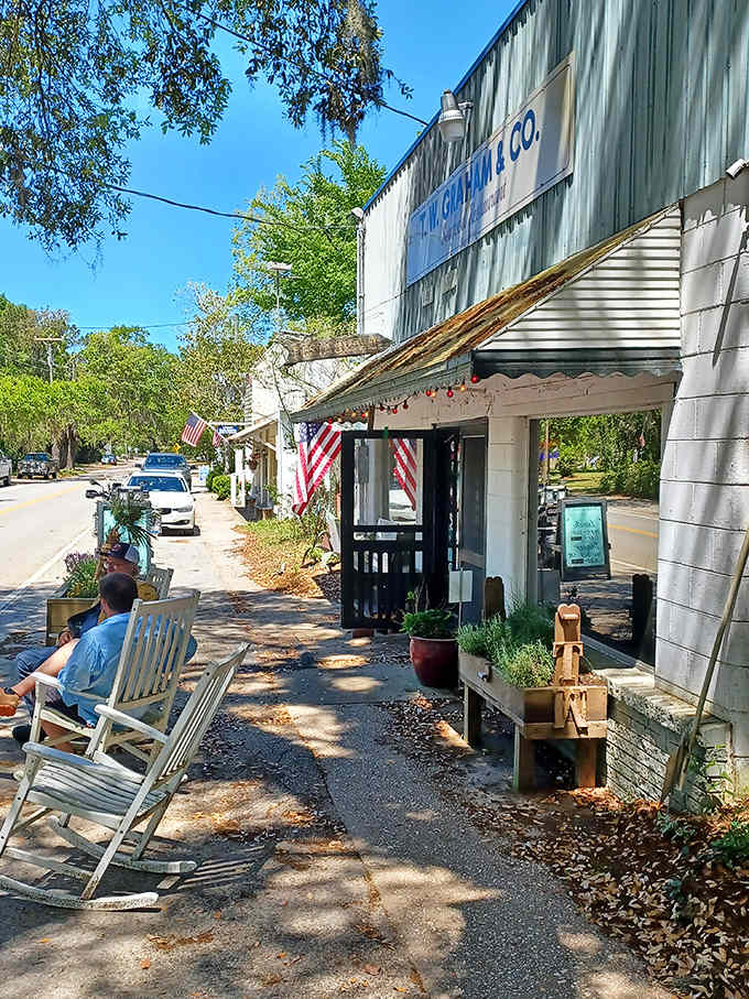 McClellanville's weathered storefronts tell stories of hurricanes weathered and fishermen's tales that grow taller with each telling.