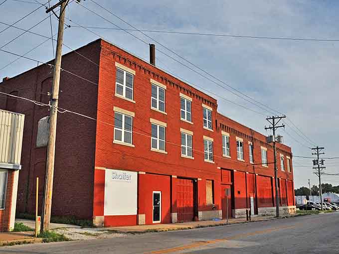 Historic red brick buildings in downtown Neosho showcase the town's industrial heritage and charming architectural character.