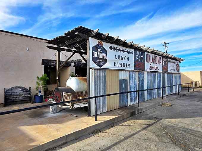 Oklahoma Smoke's rustic outdoor setup proves once again that the best barbecue often comes from the most unassuming places.