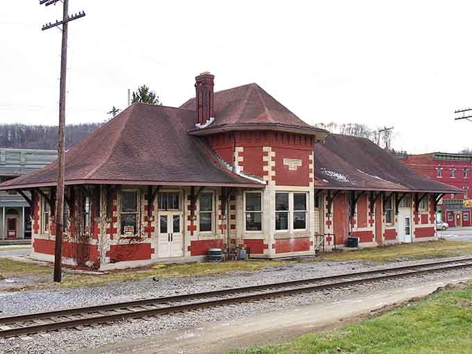 Ridgway's historic train station showcases beautiful red brick architecture and serves as a charming reminder of the town's railroad heritage.