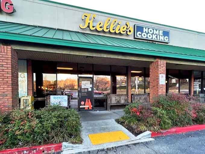 Sweet Pea Kitchen (Kellie's) welcomes you with that unmistakable small-town charm. The brick facade and green awning practically whisper, "Come on in, we've got biscuits waiting."