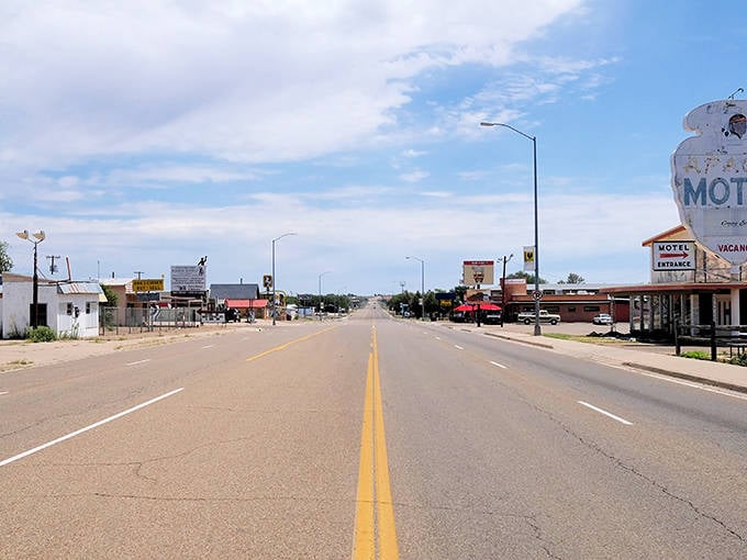 Route 66 nostalgia lives on in Tucumcari, where vintage motels stand like time capsules from America's road trip golden age.