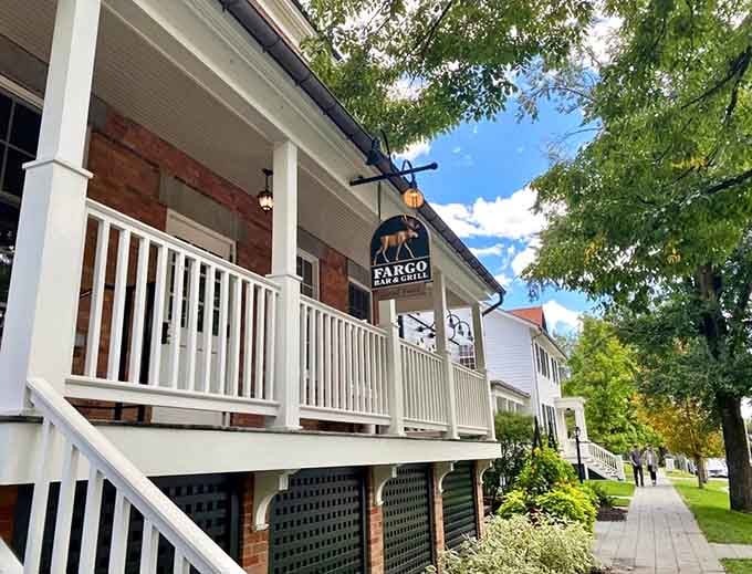 The Fargo Bar & Grill's inviting porch practically begs you to sit a spell and watch Aurora go by.
