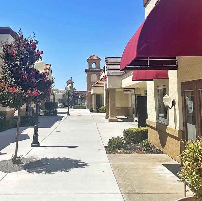 Red awnings and Mediterranean vibes at Folsom Premium Outlets. Window shopping that inevitably becomes actual shopping!