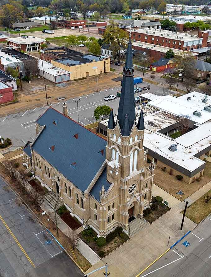 Historic churches pierce the Greenville skyline, standing as testaments to faith and community in the heart of Delta.