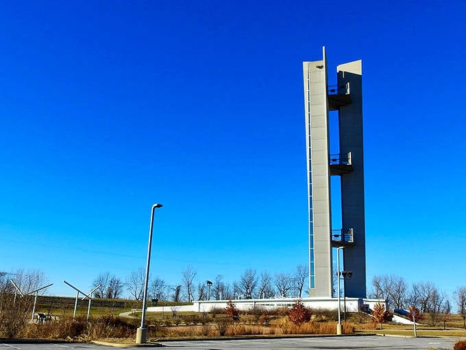 The modern architectural lines of Hartford's tower create a striking silhouette. It serves as both landmark and lookout point.