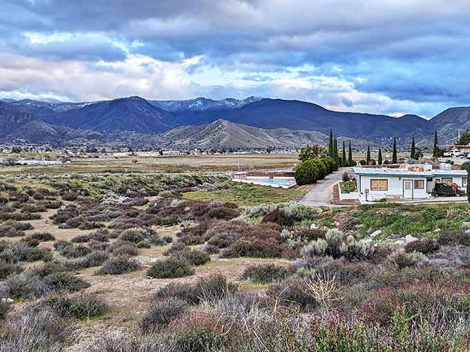 Lake Isabella's downtown area with mountains framing the desert landscape. Where small-town prices meet big mountain views.