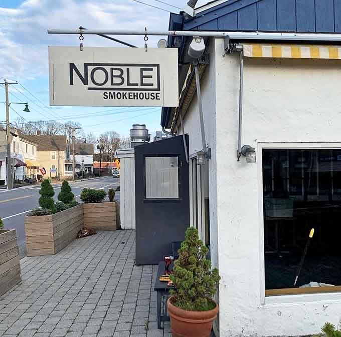 The clean lines and welcoming awning hint at BBQ excellence waiting just steps away.