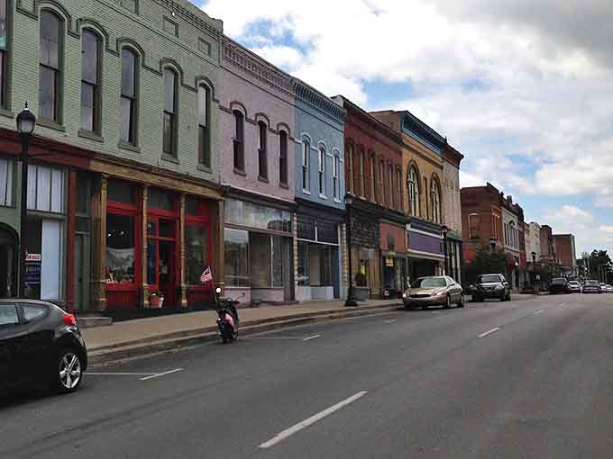 Colorful historic buildings line Princeton's vibrant main street, showcasing the affordable charm and character that make small-town Kentucky living special.