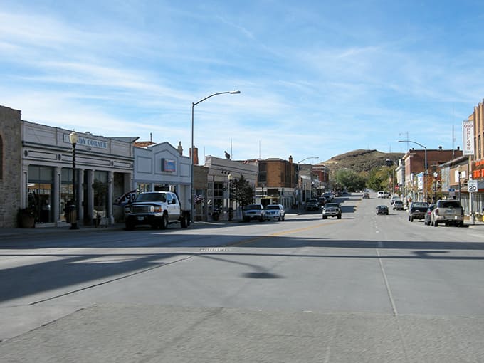 Downtown Rawlins offers wide, uncrowded streets where life moves at a peaceful pace under Wyoming's big sky.
