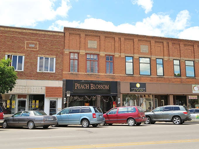 Brick storefronts line Storm Lake's inviting main street, where local businesses have served the community for generations.