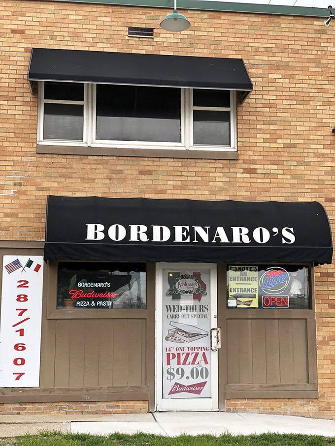 That classic black awning and handwritten specials sign - Bordenaro's is the pizza equivalent of a firm handshake.
