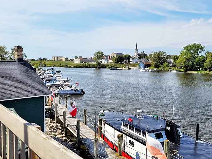 The peaceful waters of Two Rivers reflect towering pines, nature's mirror showing off Wisconsin's best angles.