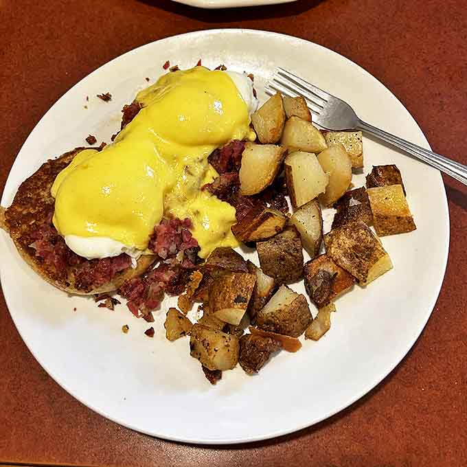 Snap's corned beef hash Benedict &ndash; where homemade hash meets poached eggs and hollandaise in a morning masterpiece that puts hotel brunches to shame.