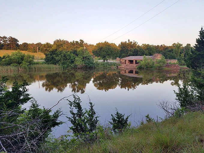 CCC Lake mirrors the Oklahoma sky with such perfection, you might forget which way is up &ndash; nature's own optical illusion.