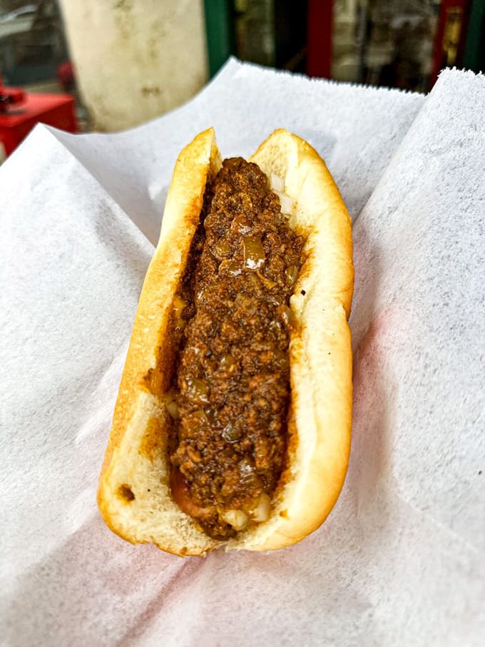 The chili dog that launched a thousand napkins. Worth every delicious, messy bite and the inevitable shirt stain.