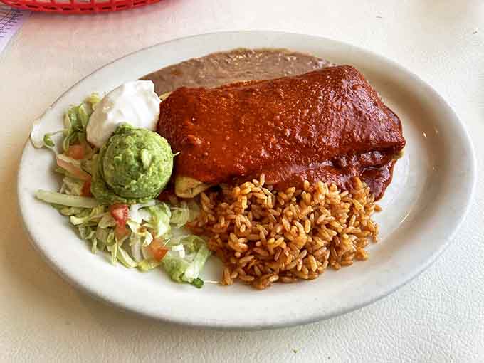 A chimichanga that doesn't need Instagram filters to look good. That perfect balance of crispy exterior and tender filling would make your grandmother weep with joy.