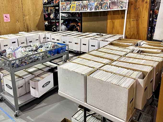 Comic book archaeology at its finest. Somewhere between these cardboard boxes lies someone's childhood superhero waiting to be rediscovered.