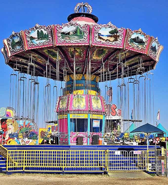 The Kern County Fair's swing ride delivers that perfect mix of childhood nostalgia and mild terror that somehow becomes more appealing after age 60.