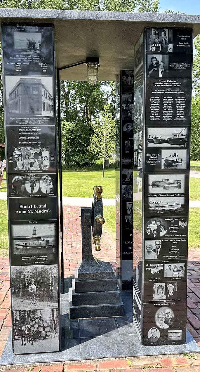 This striking glass monument celebrates Marinette's fishing heritage, a transparent doorway to the past that reflects both history and modern ingenuity.