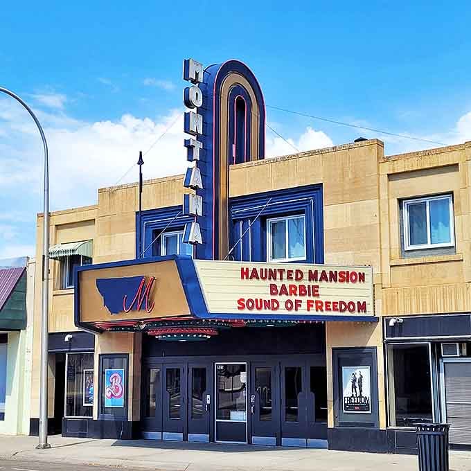The Montana Theatre's vintage marquee lights up Main Street with nostalgic charm. Current movies in a classic setting—without big-city ticket prices.