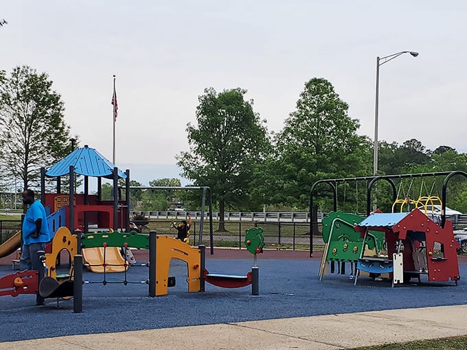 Colorful playground equipment awaits young adventurers at Moragne Park. Free outdoor fun beats expensive video games any day of the week.