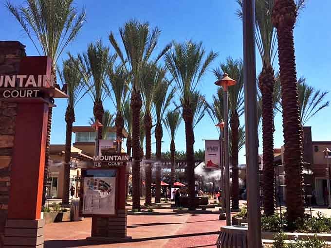 Mountain Court's palm-lined walkway creates a resort-like atmosphere, making the hunt for bargains feel almost like a luxury vacation.