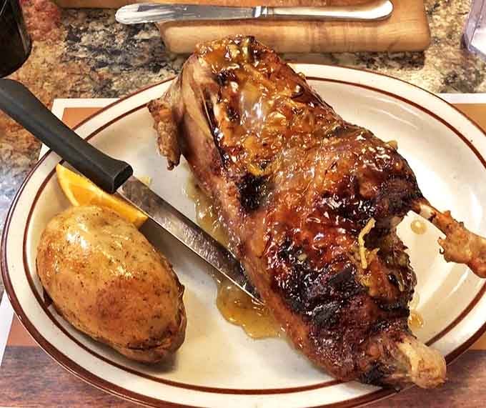 Duck so perfectly roasted it practically quacks with flavor. That glistening skin is the kind of food memory that haunts your dreams in the best possible way.