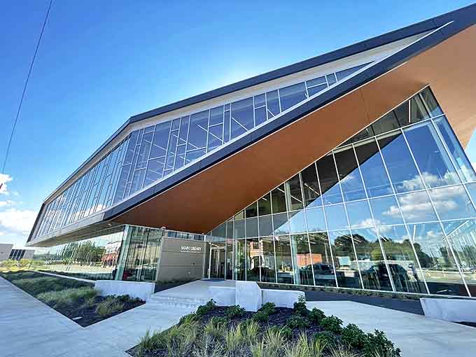 The modern Pine Bluff Public Library &ndash; where the architecture is cutting-edge but the cost of borrowing books remains delightfully retro: free.