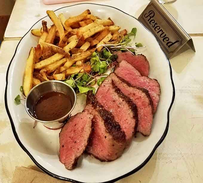 Perfectly pink steak slices alongside golden fries&mdash;the kind of plate that makes you wonder why you ever bother with complicated food.